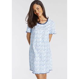 Sleepshirt Vivance Dreams, Damen, Gr. 32/34, N-Gr, blau (blau gestreift), Single Jersey, Obermaterial: 100% Baumwolle, gestreift, bequem kurz, Rundhals, Babylock kontrastfarben, Kleider Sleepshirt, mit Kr&auml;uselsaum