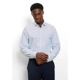 Langarmhemd OLYMP "Level Five", Herren, Gr. 39, N-Gr, blau (wei&szlig;), Web, Obermaterial: 64% Baumwolle, 27% Polyester, 9% Elasthan, normal, 2-Knopf-Manschette, Hemden, Businesshemd, body fit, Kentkragen, Climate Control
