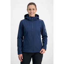 Softshelljacke CMP "WOMAN JACKET ZIP HOOD", Damen, Gr. 38, blau, Obermaterial: 96% Polyester, 4% Elasthan. Futter: 100% Polyester, Jacken Softshelljacke, sportlicher Stil, w&auml;rmend, wind- und wasserabweisend, &Uuml;bergangsjacke