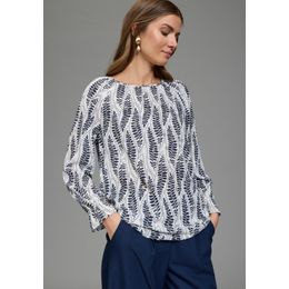 Schlupfbluse Laura Scott, Damen, Gr. 46, wei&szlig; gemustert, Web, Obermaterial: 97% Polyester, 3% Elasthan, bedruckt, figurumspielend h&uuml;ftbedeckend, Carmenausschnitt, elastischer Bund mit Gummizug, Blusen Schlupfbluse, im femininen Look, bedruckt mit kleinen, goldfarbenen Details