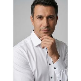 Businesshemd OLYMP "No. Six super slim", Herren, Gr. 37, N-Gr, bunt (wei&szlig;, blau, kontrastfarbene details), Web, Obermaterial: 97% Baumwolle, 3% Elastolefin, sehr schmal, eckige 1-Knopf-Manschette verstellbar, Hemden