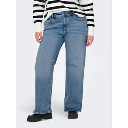 High-waist-Jeans Only CARMAKOMA "CARJUICY HW WIDE LEG REA365", Damen, Gr. 42, L&auml;nge 32, blau (medium blau denim), Denim/Jeans, Obermaterial: 99% Baumwolle, 1% Elasthan, unifarben, Jeans High-Waist-Jeans
