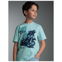 TRIGEMA Jungen T-Shirt "TRIGEMA T Shirt mit Printmotiv "Moto Cross""gletscher, Basic, Gr. 140, Single Jersey, 100% Baumwolle, Shirts