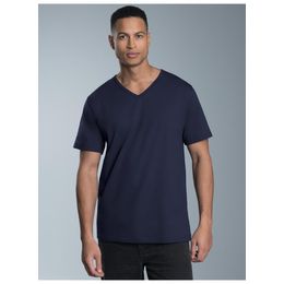 T-Shirt TRIGEMA "TRIGEMA T Shirt aus Biobaumwolle mit V-Ausschnitt", Damen, Gr. XL, blau (navy, c2c), Single Jersey, 100% Baumwolle (Bio-Baumwolle kbA), Basic, lang, V-Ausschnitt, Shirts T-Shirt