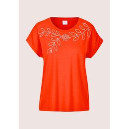 Madeleine Mode Kurzarmshirt MADELEINE "Blusenshirt Elegantes T-Shirt mit Glanzeffekten", Damen, Gr. 34, orange (blutorange), Obermaterial: 92% Viskose CV. 8% Elasthan EL., Modern, schmal, Shirts, Pailetten