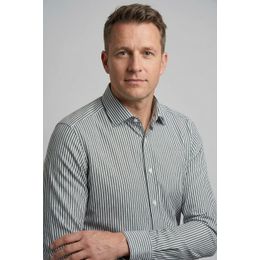 Langarmhemd OLYMP "Level Five", Herren, Gr. 42, N-Gr, graugr&uuml;n, Web, Obermaterial: 64% Baumwolle, 27% Polyester, 9% Elasthan, gestreift, normal, 2-Knopf-Manschette, Hemden, Businesshemd, body fit, Modern Kentkragen, Climate Control