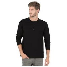 Longsleeve TRIGEMA "TRIGEMA Langarmshirt mit Knopfleiste", Herren, Gr. 4XL, schwarz, Single Jersey, 100% Baumwolle, lang, ohne Ausschnitt, Shirts