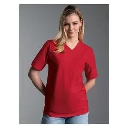 T-Shirt TRIGEMA "TRIGEMA V-Shirt DELUXE", Damen, Gr. L, braun (kirsch), Single Jersey, 50% Baumwolle, 50% Polyester, Basic, lang, V-Ausschnitt, Shirts T-Shirt