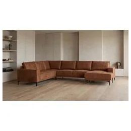 Wohnlandschaft OTTO HOME "OLAND U-Form, XXL, B: 342 cm, Skandi-Design", braun (cognac), B:342cm H:85cm T:260cm, 100% Polyester, Sofas, Wohnlandschaft, Skandi-Design in Struktur, Flachgewebe, Luxus-Microfaser, Boucle