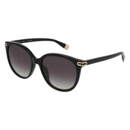 Furla SFUB12 | Damen-Sonnenbrille | Fassung: Vollrand, Panto, Kunststoff, Schwarz Gl&auml;nzend | Glasfarbe: Grau Verlaufend