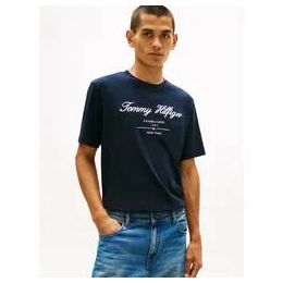T-Shirt Tommy Hilfiger "SCRIPT LOGO TEE", Herren, Gr. XL, blau (desert sky), Single Jersey, Obermaterial: 100% Baumwolle, regular fit h&uuml;ftlang, Rundhals, abgesteppt, Shirts T-Shirt, mit aufgesticktem Logo