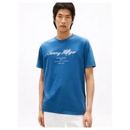 T-Shirt Tommy Hilfiger "SCRIPT LOGO TEE", Herren, Gr. XXL, blau (aegean sea), Single Jersey, Obermaterial: 100% Baumwolle, bestickt, regular fit h&uuml;ftlang, Rundhals, abgesteppt, Shirts T-Shirt, mit aufgesticktem Logo