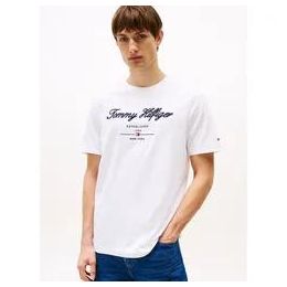 T-Shirt Tommy Hilfiger "SCRIPT LOGO TEE", Herren, Gr. XL, wei&szlig;, Single Jersey, Obermaterial: 100% Baumwolle, regular fit h&uuml;ftlang, Rundhals, abgesteppt, Shirts T-Shirt, mit aufgesticktem Logo