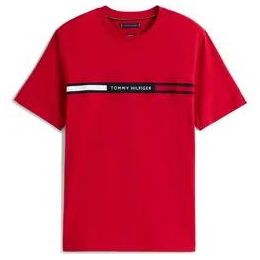 T-Shirt Tommy Hilfiger "HILFIGER CHEST INSERT", Herren, Gr. L, rot (medium rot), Single Jersey, Obermaterial: 100% Baumwolle, regular fit normal, Rundhals, Shirts T-Shirt