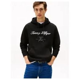 Hoodie Tommy Hilfiger "SCRIPT LOGO HOODY", Herren, Gr. L, schwarz, Sweatware, Obermaterial: 63% Baumwolle, 37% Polyester, regular fit h&uuml;ftlang, Rippb&uuml;ndchen, Sweatshirts Hoodie, mit aufgesticktem Logo