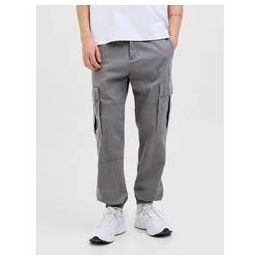Jack & Jones Cargohose JACK & JONES "JPSTKANE JJJONNIE CUFFED CARGO", Damen, Gr. 29, L&auml;nge 32, castlerock, Web, Obermaterial: 98% Baumwolle, 2% Elasthan, unifarben, loose fit kn&ouml;chellang, Hosen Cargohose