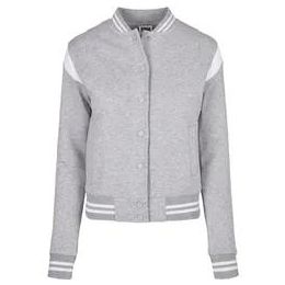 Collegejacke Urban Classics "Urban Classics Damen Ladies Organic Inset College Sweat Jacket", Damen, Gr. 4XL, grau, wei&szlig;, 100% Baumwolle, unifarben, normal, amerikanischer Ausschnitt, Jacken Collegejacke