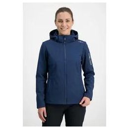 Softshelljacke CMP "WOMAN JACKET ZIP HOOD", Gr. 38, blau, Obermaterial: 96% Polyester, 4% Elasthan. Futter: 100% Polyester, Jacken Softshelljacke, sportlicher Stil, w&auml;rmend, wind- und wasserabweisend, &Uuml;bergangsjacke