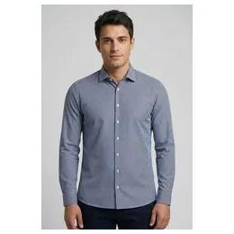 Langarmhemd DESOTO "Casual Kent 1/1", Herren, Gr. L, N-Gr, navy blau wei&szlig; stripes, Jersey, Obermaterial: 100% Baumwolle, slim fit normal, 2-Knopf-Manschette, Hemden, Jerseyhemd, Kentkragen, Slim Fit