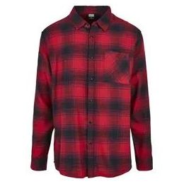 Langarm-Poloshirt Urban Classics "Urban Classics Herren Oversized Checked Grunge Shirt", Damen, Gr. L, schwarz, rot, 100% Baumwolle, kariert, oversize, amerikanischer Ausschnitt, Shirts