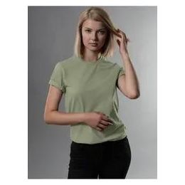 T-Shirt TRIGEMA "TRIGEMA Slim Fit T-Shirt aus DELUXE Baumwolle", Damen, Gr. L, salbei, Single Jersey, 100% Baumwolle, Basic, normal, Rundhals, Shirts T-Shirt