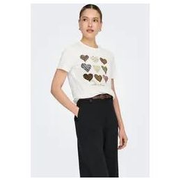 Kurzarmshirt Only "ONLFREEZE LIFE S/S HEART TEE BOX JRS", Damen, Gr. M, cloud dancer print:wild heart, Jersey, Obermaterial: 100% Baumwolle, bedruckt, regular fit normal, Rundhals, Shirts, Baumwolle, regular fit, Rundhals