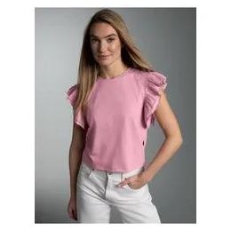 T-Shirt TRIGEMA "TRIGEMA Volant Shirt", Damen, Gr. S, lilie, Single Jersey, 100% Baumwolle, Basic, Rundhals, Shirts T-Shirt