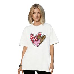 Gorhey Shirt 'Women's Summer Casual Cotton T-Shirt with Heart Print' Damen Gr&ouml;&szlig;e XXL wei&szlig;