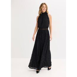 bonprix Maxikleid mit Spitzen-Rock, schwarz, Gr.46, Modern und feminin: Bezauberndes Abendkleid mit Stehkragen und Rock aus romantischer Spitze