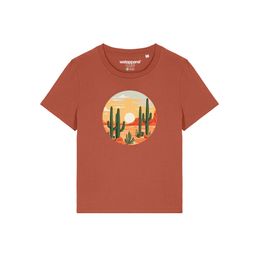 Watapparel T-Shirt 'Sonnenuntergang In Der W&uuml;ste' Damen Gr&ouml;&szlig;e XS dunkelgr&uuml;n / orange / rostrot / wei&szlig;