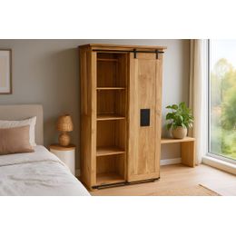 Kleiderschrank Akazienholz massiv natur Gusseisen-Griffe & Reling 100 x 175 x 45 cm LIBRO