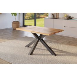 Esstisch 160x85 cm Baumkante Holz Wildeiche-Optik Spider-Gestell Metall schwarz JULIUS