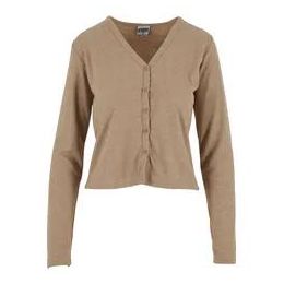 Strickjacke Urban Classics "Urban Classics Ladies Rib Cardigan", Herren, Gr. XS, beigemelange, 80% Polyester, 20% Viskose, unifarben, normal, V-Ausschnitt, Strickjacken Strickjacke