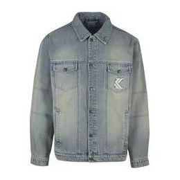 Jeansjacke Karl Kani "Karl Kani Karl Kani OG OS Denim Jacket", Herren, Gr. S, blau, sand, 100% Polyester, unifarben, normal, amerikanischer Ausschnitt, Jacken Jeansjacke