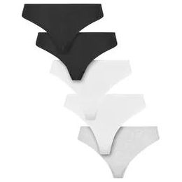 Panty Urban Classics "Urban Classics Ladies Basic Cotton Tanga 5-Pack", Damen, Gr. XS, schwarz, schwarz, wei&szlig;, wei&szlig;, erdgrau, 95% Baumwolle, 5% Elasthan, unifarben, Unterhosen Panty