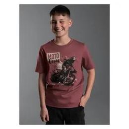 T-Shirt TRIGEMA "TRIGEMA T Shirt mit Printmotiv "Moto Cross", Jungen, Gr. 152, mahagoni, Single Jersey, 100% Baumwolle, Basic, Rundhals, Shirts T-Shirt