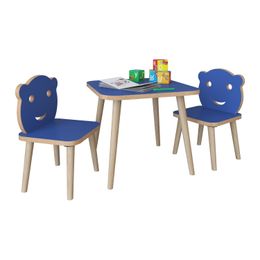 Sitzgruppe Vcm "3tlg. Sitzgruppe Kinder Kinderm&ouml;bel Tisch Stuhl", blau, B:110cm T:50cm, Obermaterial: 100% Holz Wood., Sitzm&ouml;bel-Sets, Kinder-Sitzgruppe