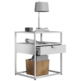 Nachttisch Vcm "Metall Nachttisch Beistelltisch Schublade Flokas M", wei&szlig;, B:45cm T:40cm, Sideboards, Nachttisch