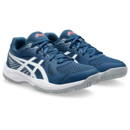 Hallenschuh asics "UPCOURT 6 GS", M&auml;dchen, Gr. 37,5, wei&szlig; (mako blau, wei&szlig;), Synthetik, Schuhe Hallenschuh, geeignet f&uuml;r Handball&Volleyball, Indoorschuh, nicht abf&auml;rbende Sohle