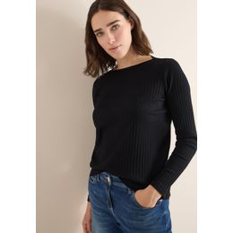 Cecil Damen Langarmshirtschwarz, Gr. XXL, unifarben, Jersey, Obermaterial: 95% Baumwolle, 5% Elasthan, Shirts, mit Ripp-Struktur