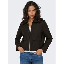 Kurzjacke Only "ONLVELA ZIP SHORT JACKET OTW", Damen, Gr. XL, chocolate torte detail:melange, Web, Obermaterial: 92% Polyester, 8% Viskose, meliert, h&uuml;ftlang, Jacken Kurzjacke