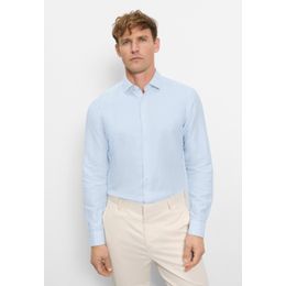Businesshemd OLYMP "OLYMP Level Five garment washed, body fit, Kent", Herren, Gr. 38, Normaler Arm, hellblau, 57% Leinen, 43% Baumwolle, Hemden
