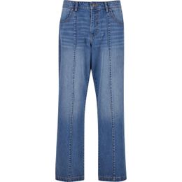 Bequeme Jeans Urban Classics "Urban Classics Wide Leg Denim With Dividing Seams", Herren, Gr. 30, Normalgr&ouml;&szlig;en, mid tiefblau washed, 100% Baumwolle, unifarben, Jeans