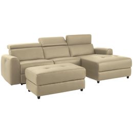 Ecksofa Home Affaire "Sentrano, L-Form", beige (creme), B:275cm H:82cm T:164cm, NaturLEDER/Kunstleder (Das Leder hat eine Dicke von 0, 9-1, 0 mm);Kunstleder;Webstoff (95% Polyester, 5% Nylon);Struktur fein (95% Polyester, 5% Nylon), Sofas, Ecksofa, 275 cm, man. o. elektr. Relaxfunktion und USB/Kopfverstellung