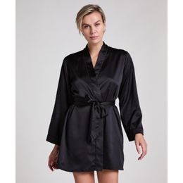 Hunkem&ouml;ller Bademantel HUNKEM&Ouml;LLER "Kimono Satin" Gr. M, schwarz, M/L, 100% Polyester, Hausm&auml;ntel, Bademantel