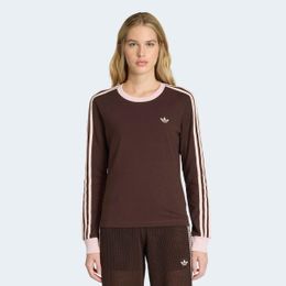 Damen Langarmshirt "3-STREIFEN LONGSLEEVE (SLIM)"aurora coffee, sandy pink, Gr. XXL, adidas originals, Obermaterial: 93% Baumwolle, 7% Elasthan,