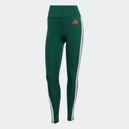 Damen Trainingstights "OPTIME ESSENTIALS 3-STREIFEN 7/8-LEGGINGS"team dunkelgr&uuml;n, wei&szlig;, better scarlet, Gr. XS, adidas Performance, Obermaterial: 85%