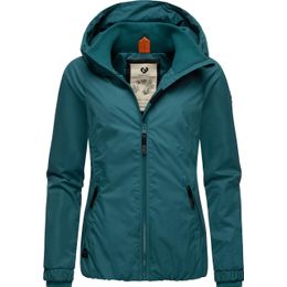 Outdoorjacke Ragwear "Dizzie", Damen, Gr. L (40), blau (metallicblau), Au&szlig;enmaterial: 100% Polyester. Innenfutter: 100% Polyester, gerade h&uuml;ftbedeckend, &Auml;rmel ohne &Auml;rmelschlitz Rippstrickb&uuml;ndchen, Jacken Outdoorjacke, Wasserdichte &Uuml;bergangsjacke mit gro&szlig;er Kapuze