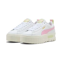 Puma Damen Sneaker "MAYZE LTH JR", Gr. 36Puma wei&szlig;, pink shimmer, Leder, unifarben, Schuhe, mit strukturierter Plateau-Gummisohle, herausnehmbare