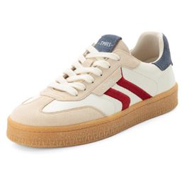 Sneaker Tamaris, Herren, Gr. 41, sanftes wei&szlig; kombiniert, Lederimitat, Textil, Veloursleder, kontrastfarbene Details, Schuhe Sneaker, Freizeitschuh, Halbschuh, Schn&uuml;rschuh mit Kontrastbesatz